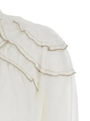 Isabel Marant Étoile Blouse 'christa' With High Collar And Long Sleeves In Cotton Blend White - Multicolor