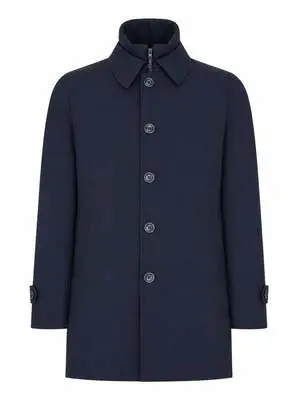 Herno Waterproof Technical Fabric Coat With Buttons And A High Collar - Blue