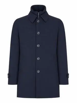 Herno Waterproof Technical Fabric Coat With Buttons And A High Collar - Blue