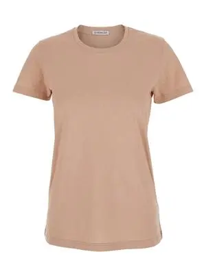 MONCLER Moncler Women Pink T-Shirt With Logo Patch Applied On The Sleeve In Cotton Woman