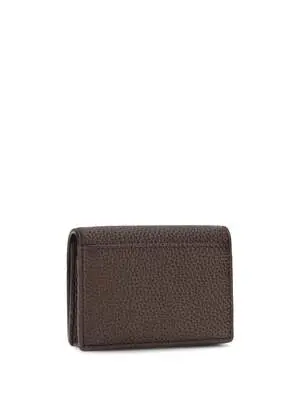 GANNI Flap Card Holder In Grained Leather - Brown