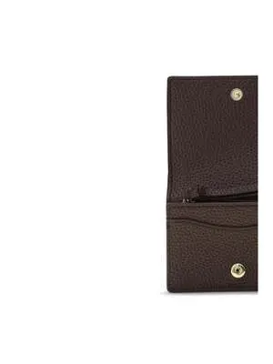 GANNI Flap Card Holder In Grained Leather - Brown