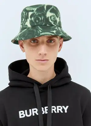 Burberry Rose Print Wax Bucket Hat - Green