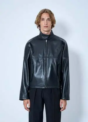 Bottega Veneta Intrecciato Leather Blouson Jacket - Black