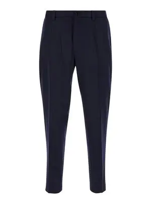 Dolce & Gabbana Blue High Waist Pants In Wool - Multicolor
