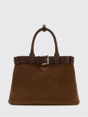 Prada Medium Buckle Bag In Suede - Brown