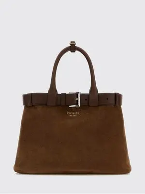 Prada Medium Buckle Bag In Suede - Brown