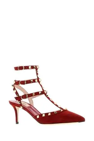 Valentino Garavani Suede Rockstud Pumps - Red