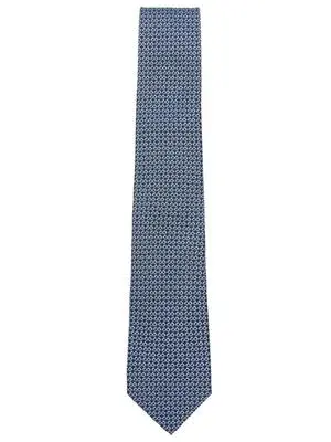 FERRAGAMO Gancini Square Print Silk Tie - Blue