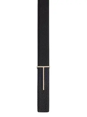 TOM FORD Grained Leather And Spazzolato Leather Slim T Belt - Black