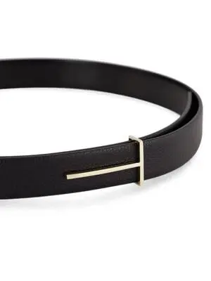 TOM FORD Grained Leather And Spazzolato Leather Slim T Belt - Black