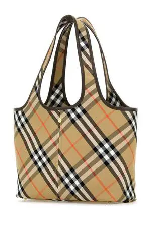 Burberry Embroidered Canvas Small Check Shopping Bag - Multicolor