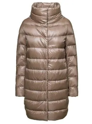 Herno Tech Fabric Funnel Neck Long Down Jacket - Cream