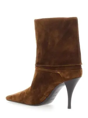 Saint Laurent Suede Niki Ankle Strap Booties With Cassandre Charm - Multicolor
