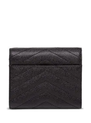 Saint Laurent Wallet 'grain De Poudre' Black With Cassandre Logo In Black Leather - Multicolor
