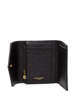 Saint Laurent Wallet 'grain De Poudre' Black With Cassandre Logo In Black Leather - Multicolor