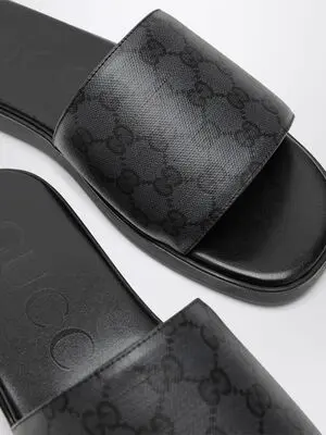Gucci Gg Supreme Fabric Slides With Rubber Sole