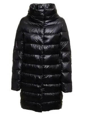 HERNO Herno Women Long Down Jacket With High Collar In Black Tech Fabric For Women