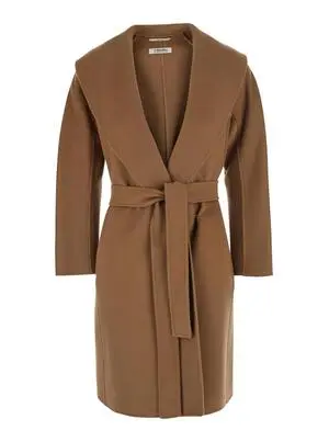 Max Mara S 'messi' Beige Coat With Front Belt Closure In Wool For - Cream