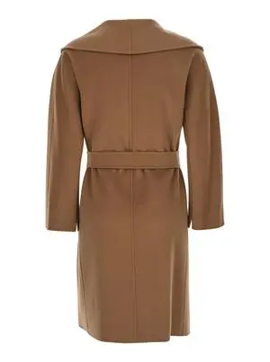 Max Mara S 'messi' Beige Coat With Front Belt Closure In Wool For
