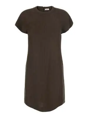 Brunello Cucinelli Brown Dress With Monil Detail On The Front In Viscose Blend For - Multicolor