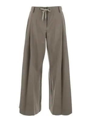 Brunello Cucinelli Brunello Cucinelli Women Beige Trousers With Drawstring Waist And Wide Leg In Cotton Blend Woman Multicolor