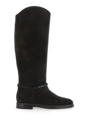 Brunello Cucinelli Brown Boots With Monile Detail On The Side In Suede For - Multicolor