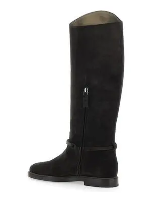 Brunello Cucinelli Brown Boots With Monile Detail On The Side In Suede For - Multicolor