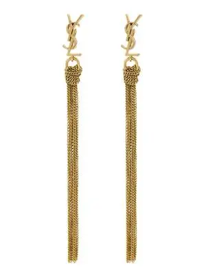Saint Laurent Earrings 'cassandre' With Tassel And Stud In Metallic Brass - Multicolor