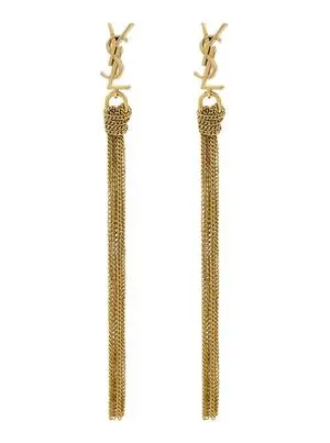 Saint Laurent Saint Laurent Women Earrings 'Cassandre' With Tassel And Stud In Metallic Brass Woman Multicolor