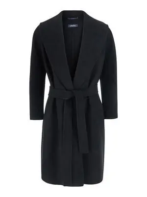 MAX MARA 'S Maxmara Women 'Messi' Black Coat With Front Belt Closure In Wool For Women
