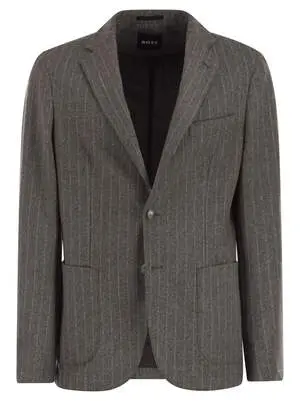 BOSS Slim-fit Blazer In Stretch Striped Flannel - Gray