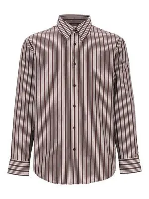 Saint Laurent Striped Cotton Poplin Shirt - Brown