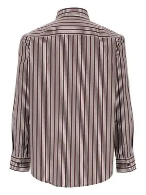 Saint Laurent Striped Cotton Poplin Shirt - Brown