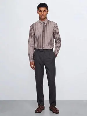 Saint Laurent Striped Cotton Poplin Shirt - Brown