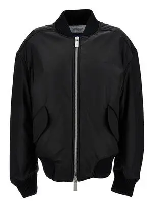 Off-White Blak Bomber Jacket With Tonal Logo Embroidery In Nylon - Multicolor