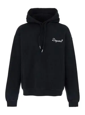 Dsquared2 Hoodie With Drawstring And Lettering Logo On The Front In Cotton For - Black