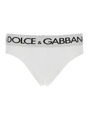 Dolce & Gabbana White Briefs With Elastic Waist And Logo Lettering In Cotton - Multicolor