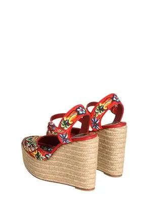 Dolce & Gabbana Canvas Wedge Sandal With Carretto Print - Multicolor