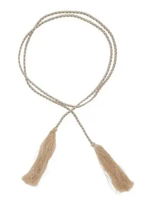 FORTE_FORTE Crystal And Fabric Tassel Rope Belt - Brown