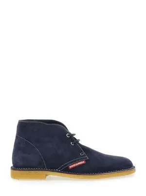 Dsquared2 Blue Lace-up With Logo Patch On The Side And Contrast Stitching In Suede For