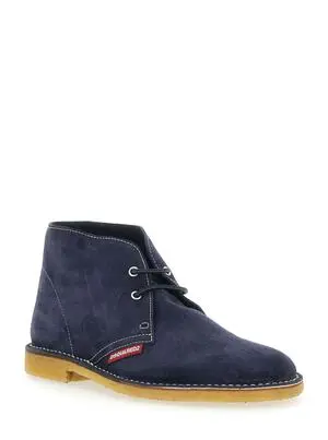 Dsquared2 Blue Lace-up With Logo Patch On The Side And Contrast Stitching In Suede For