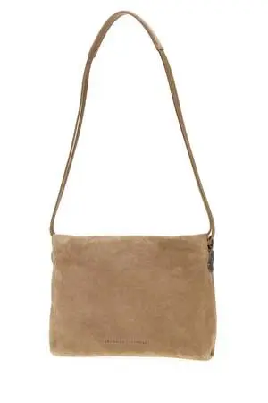 Brunello Cucinelli Beige Suede Shoulder Bag - Brown