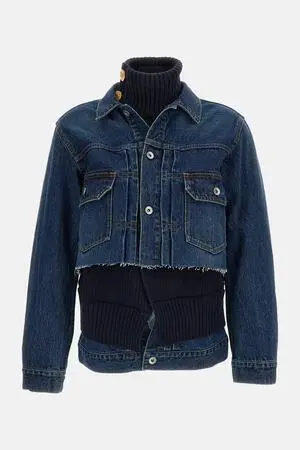 Sacai Denim And Wool Knit Hybrid Jacket - Multicolor