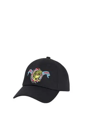 Kenzo Cotton Cap With ` Jumping Tiger` Embroidery - Black
