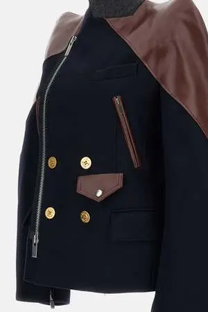 Sacai Leather X Wool Melton Jacket