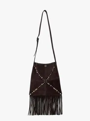 Valentino Garavani Suede Shoulder Bag With Fringes And Metal Details - Multicolor