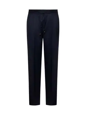 Brunello Cucinelli Blue Virgin Wool Drawstring Trousers - Multicolor