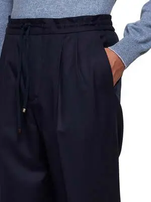 Brunello Cucinelli Blue Virgin Wool Drawstring Trousers
