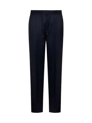 Brunello Cucinelli Blue Virgin Wool Drawstring Trousers - Multicolor